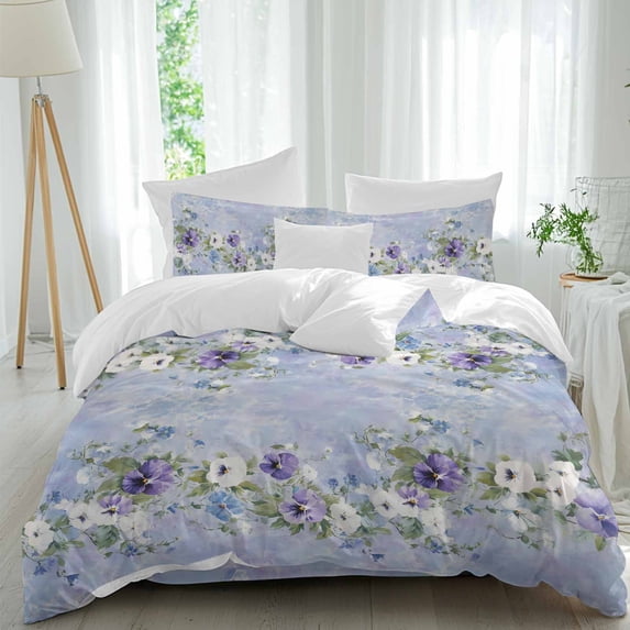 4 Piece Duvet Cover Set Full, Pastoral Flowers on Gradient Background ...