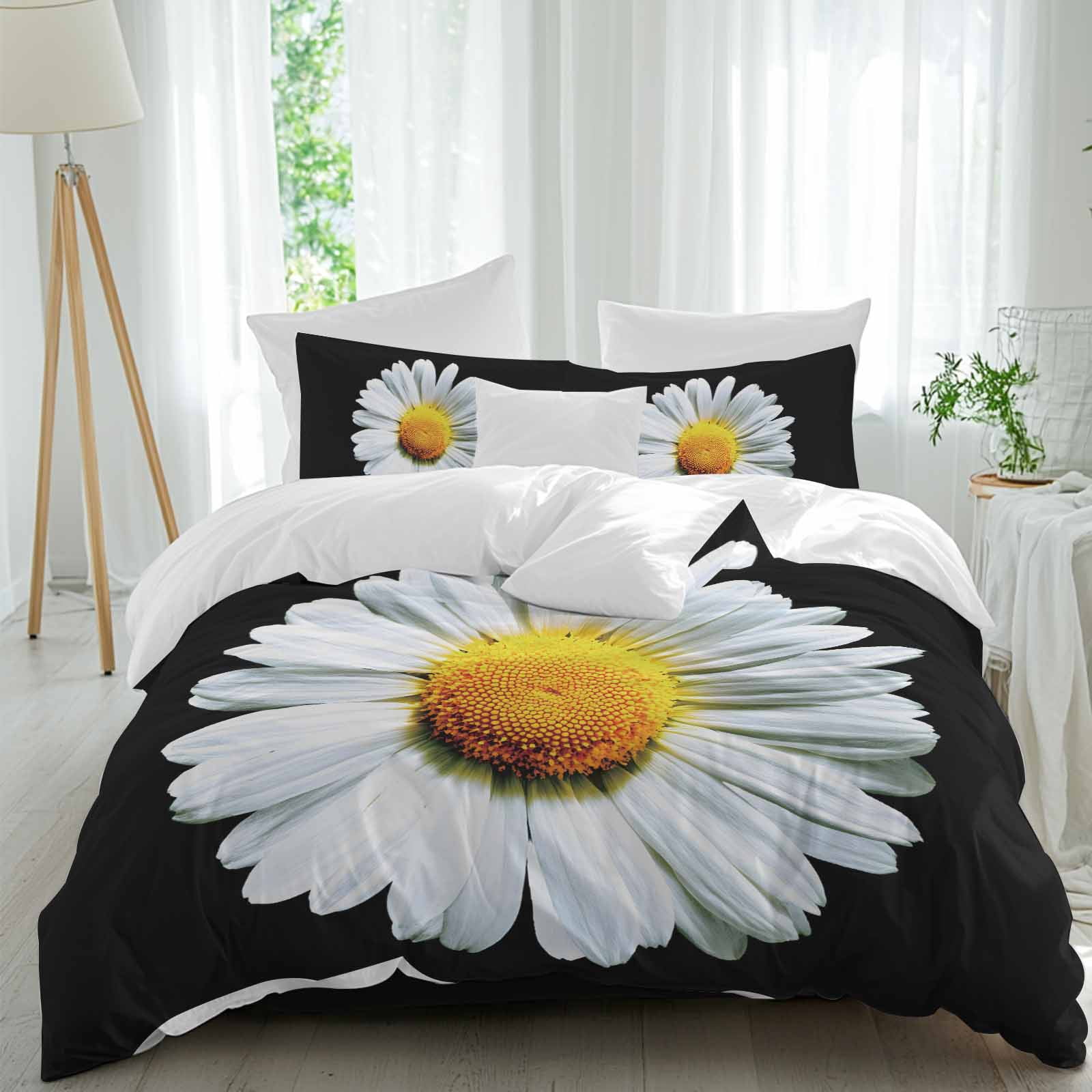 4 Piece Duvet Cover Set Full, Pastoral Wildflower White Daisy Soft ...
