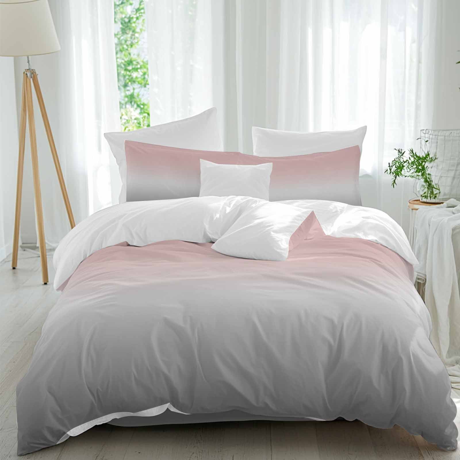 4 Piece Duvet Cover Set Full, Pink Gray Gradient Soft Breathable ...
