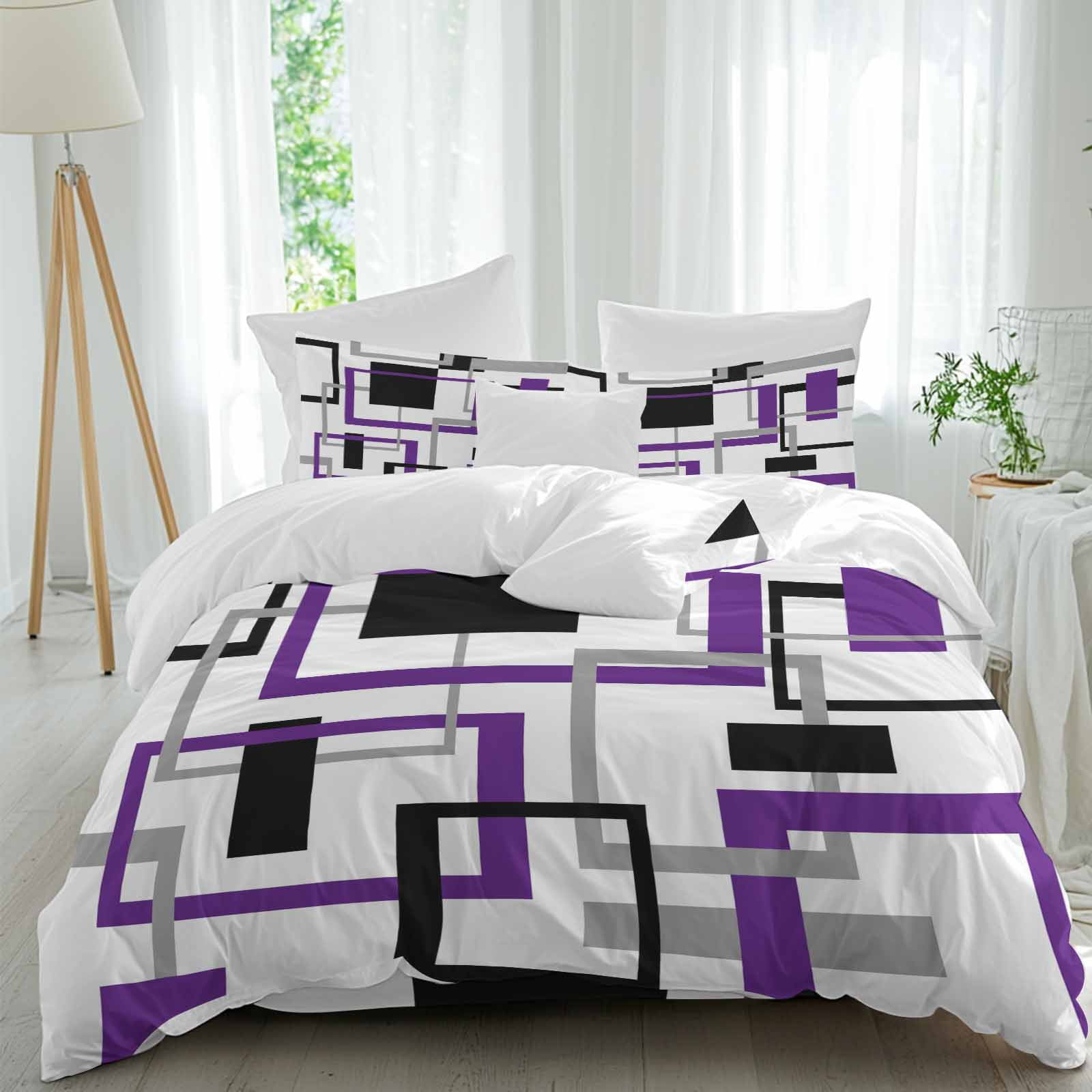 4 Piece Duvet Cover Set Full, Purple Color Block Abstract Geometric ...