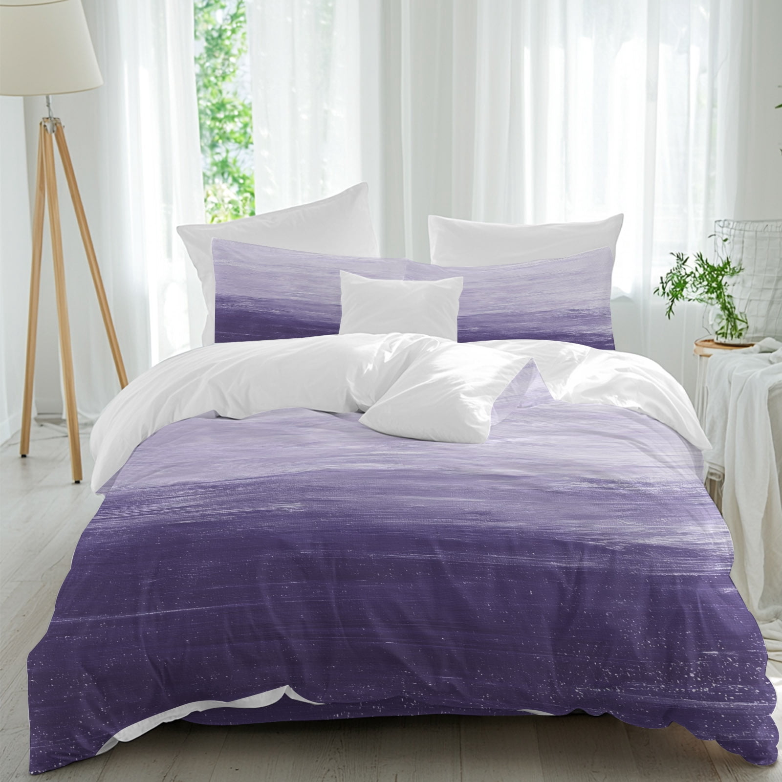 4 Piece Duvet Cover Set Full, Purple Gradient Pattern Soft Breathable ...