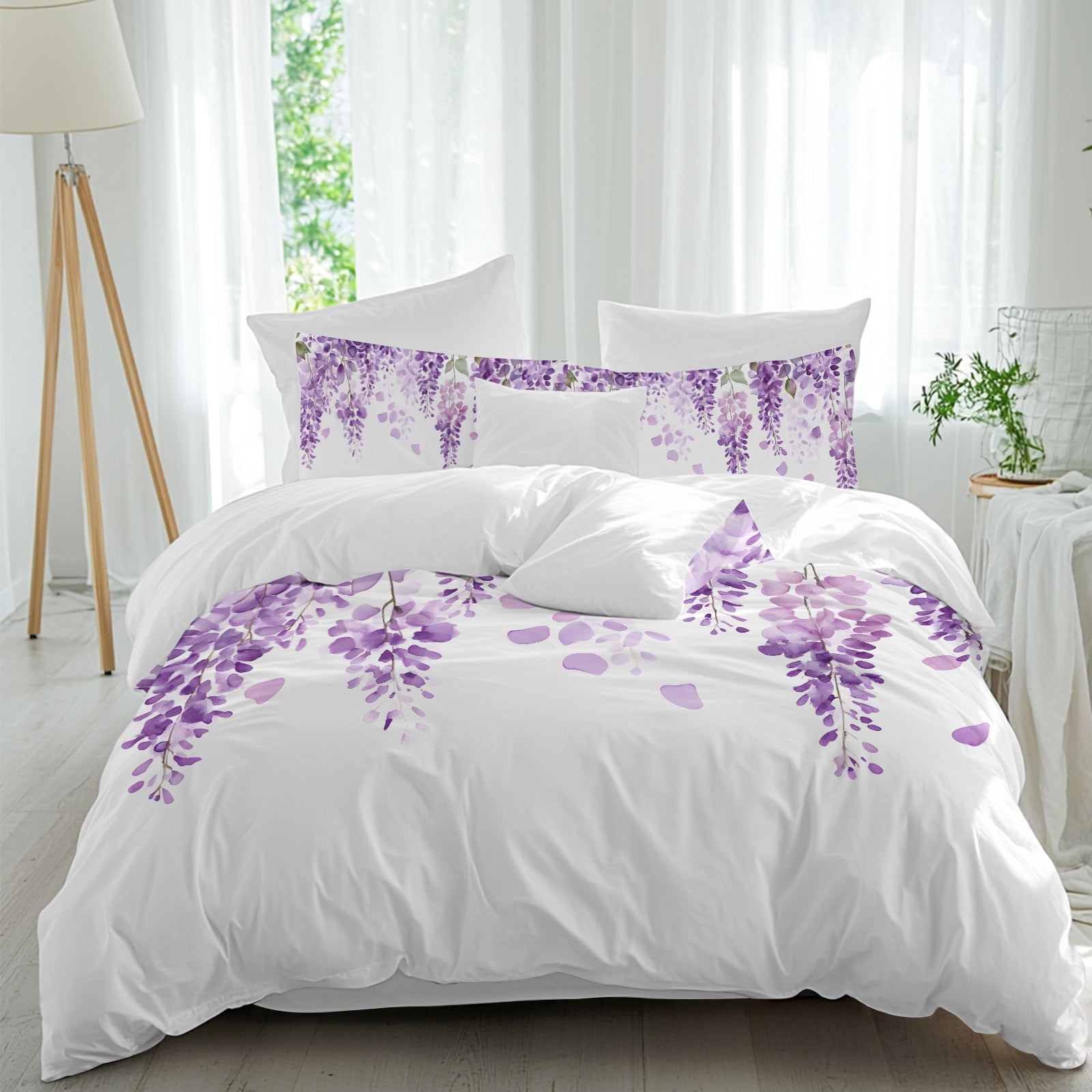 4 Piece Duvet Cover Set Full, Purple Lavender Flower Soft Breathable ...