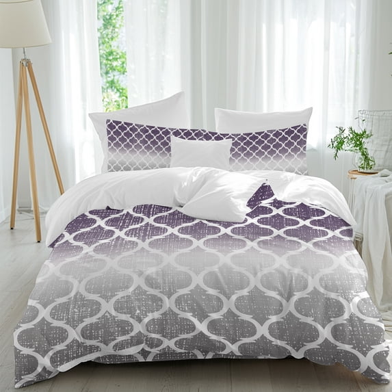 4 Piece Duvet Cover Set Full, Purple Morocco Grey Gradient Soft ...