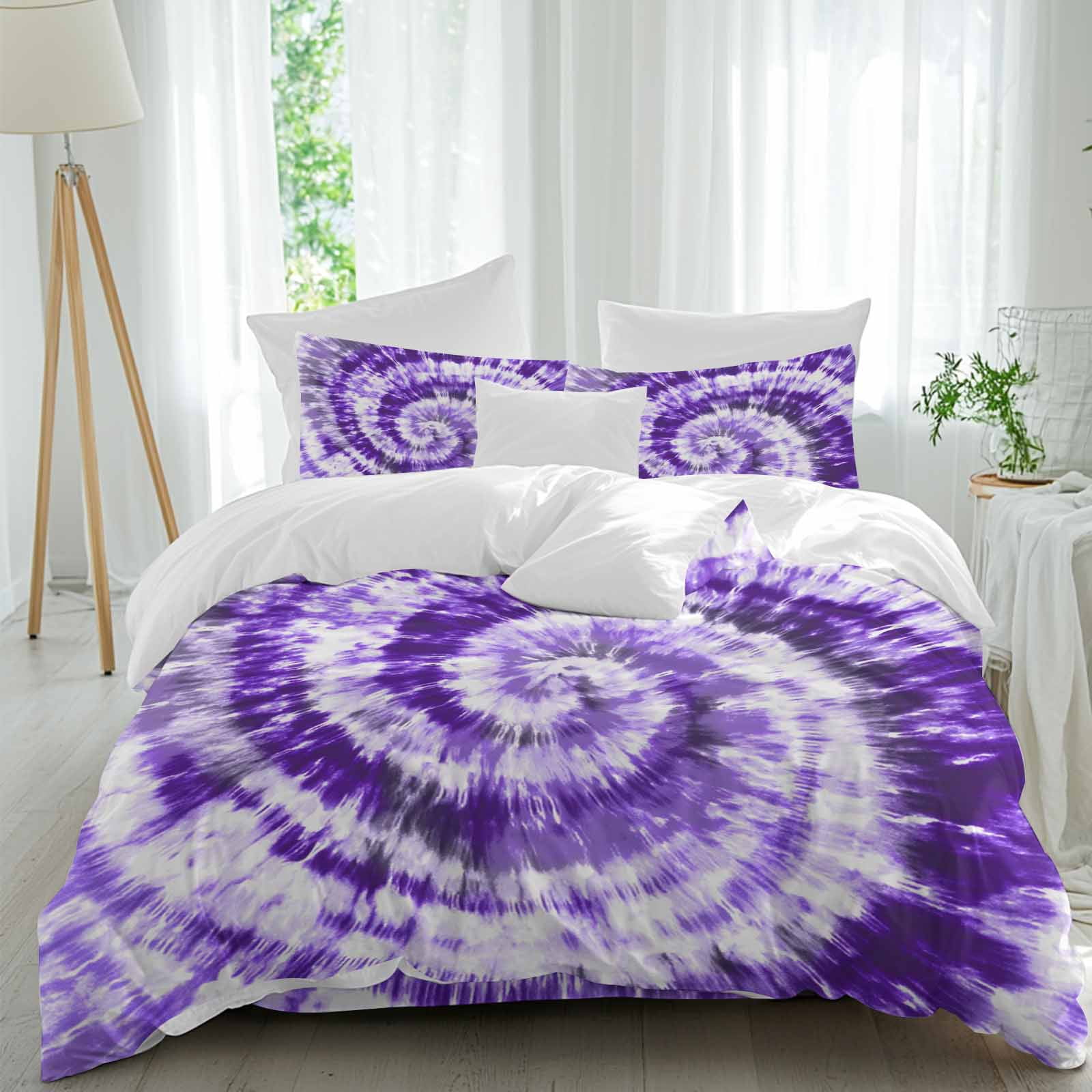 4 Piece Duvet Cover Set Full, Purple White Spiral Tie Dye Art Soft ...
