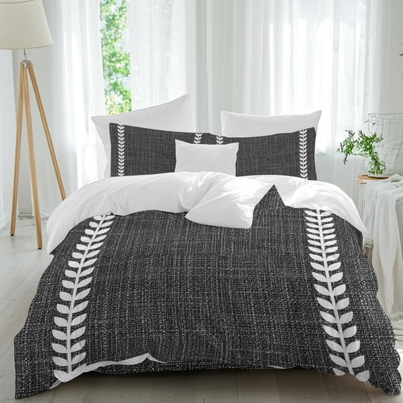 4 Piece Duvet Cover Set Full, Retro Black Linen Texture Soft Breathable ...