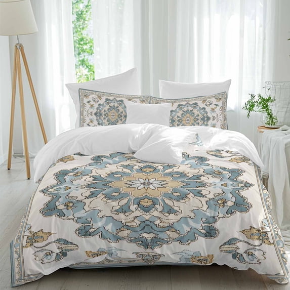 4 Piece Duvet Cover Set Full, Retro Bohemian Floral Totem Soft ...