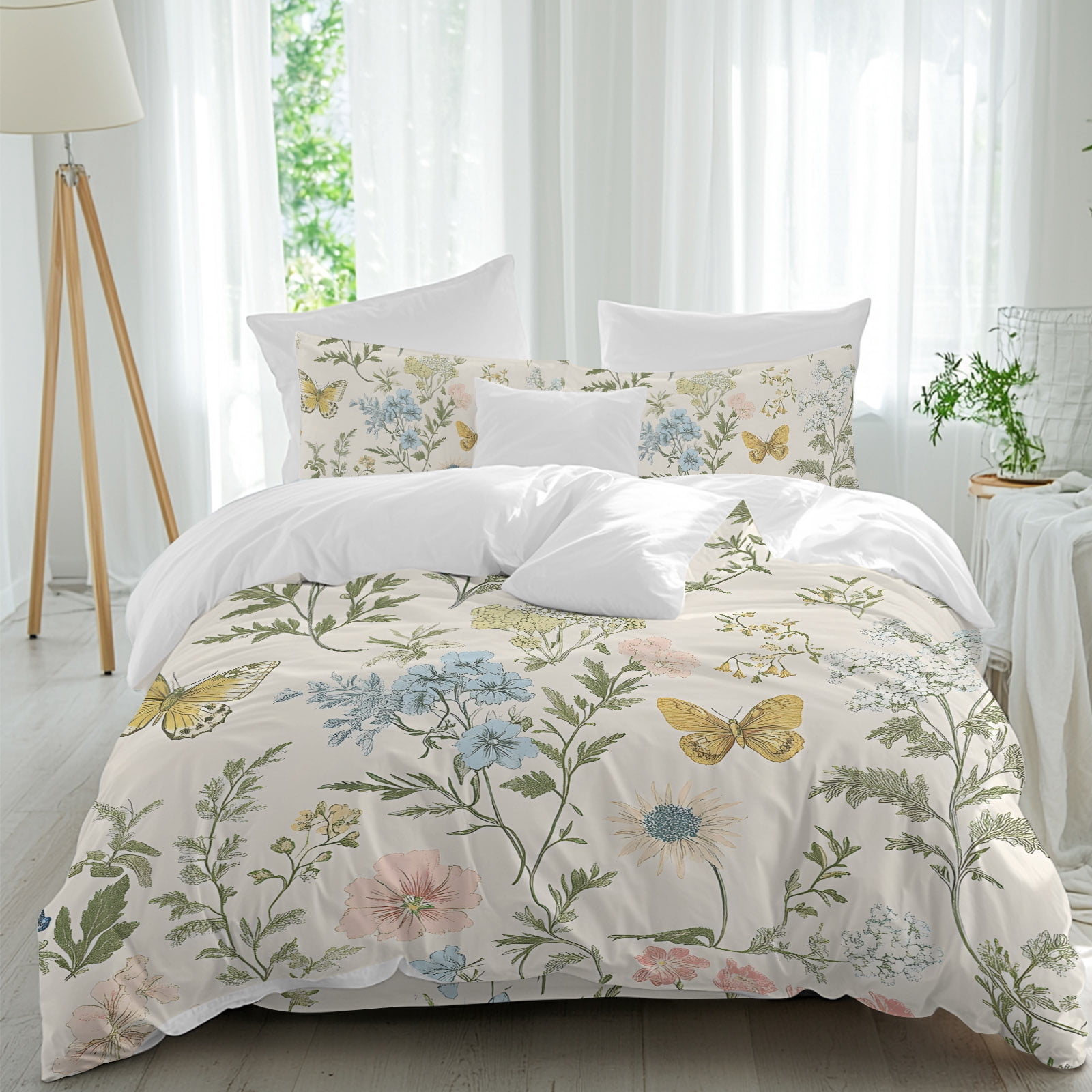 4 Piece Duvet Cover Set Full, Retro Farm Spring Flower Butterfly Soft ...