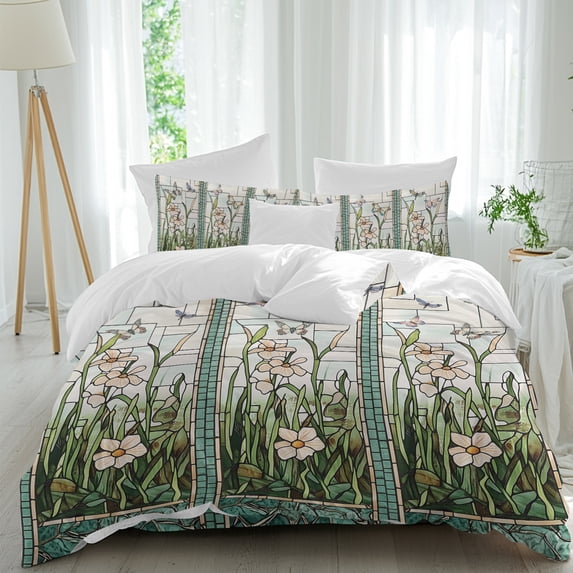 4 Piece Duvet Cover Set Full, Retro Watercolor Blossom Flower Soft ...