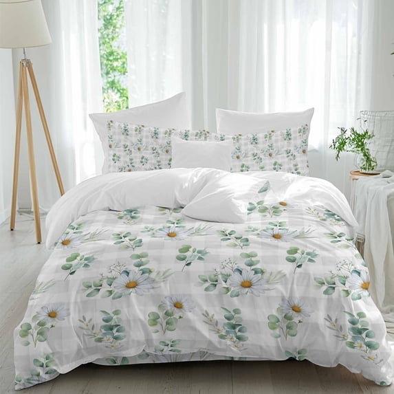 4 Piece Duvet Cover Set Full, Rural Flower Eucalyptus Leaves Soft ...