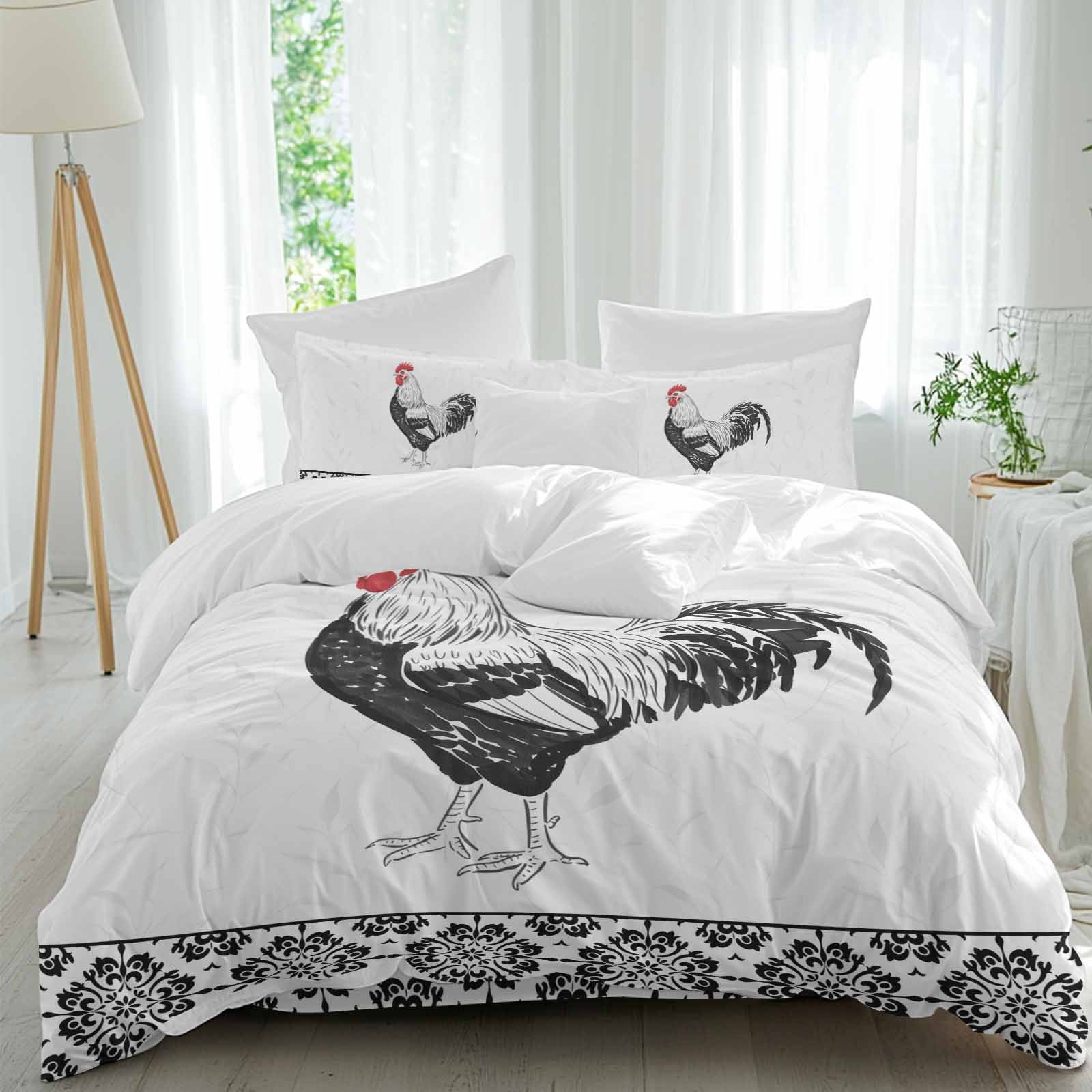 4 Piece Duvet Cover Set Full, Rustic Farmhouse Rooster Soft Breathable ...