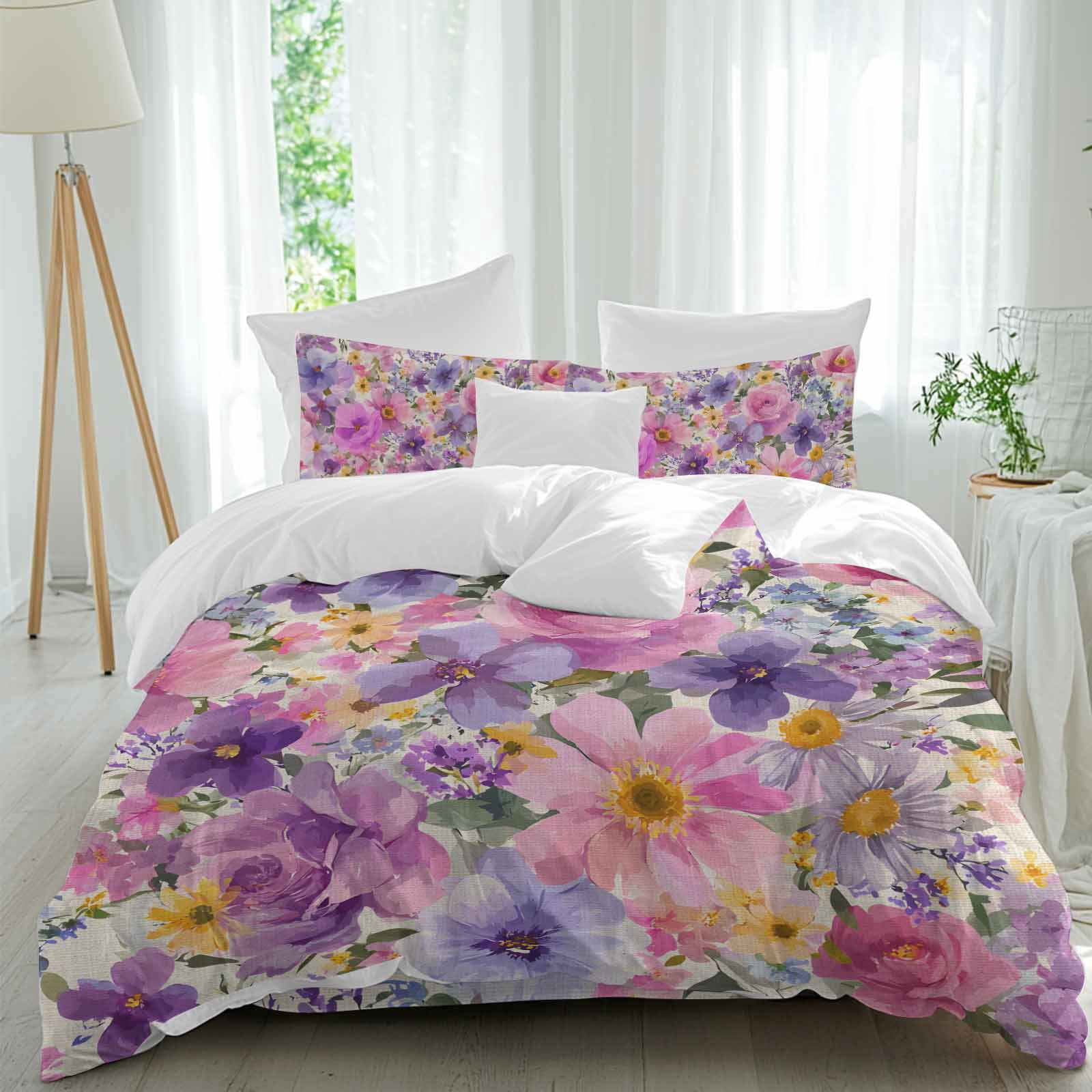 4 Piece Duvet Cover Set Full, Spring Blossom Colorful Flower Soft ...