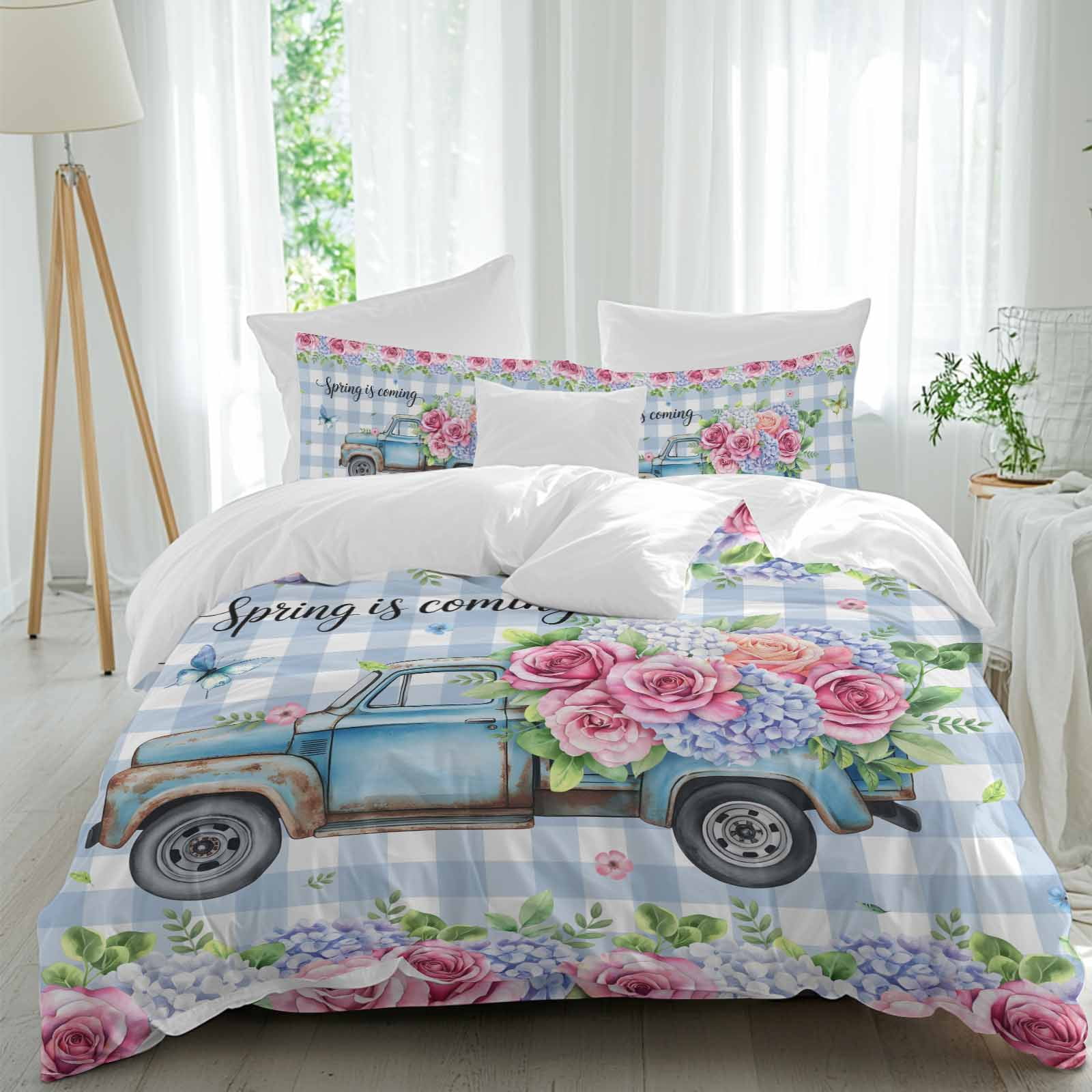 4 Piece Duvet Cover Set Full, Spring Is Coming Words Truck Soft ...