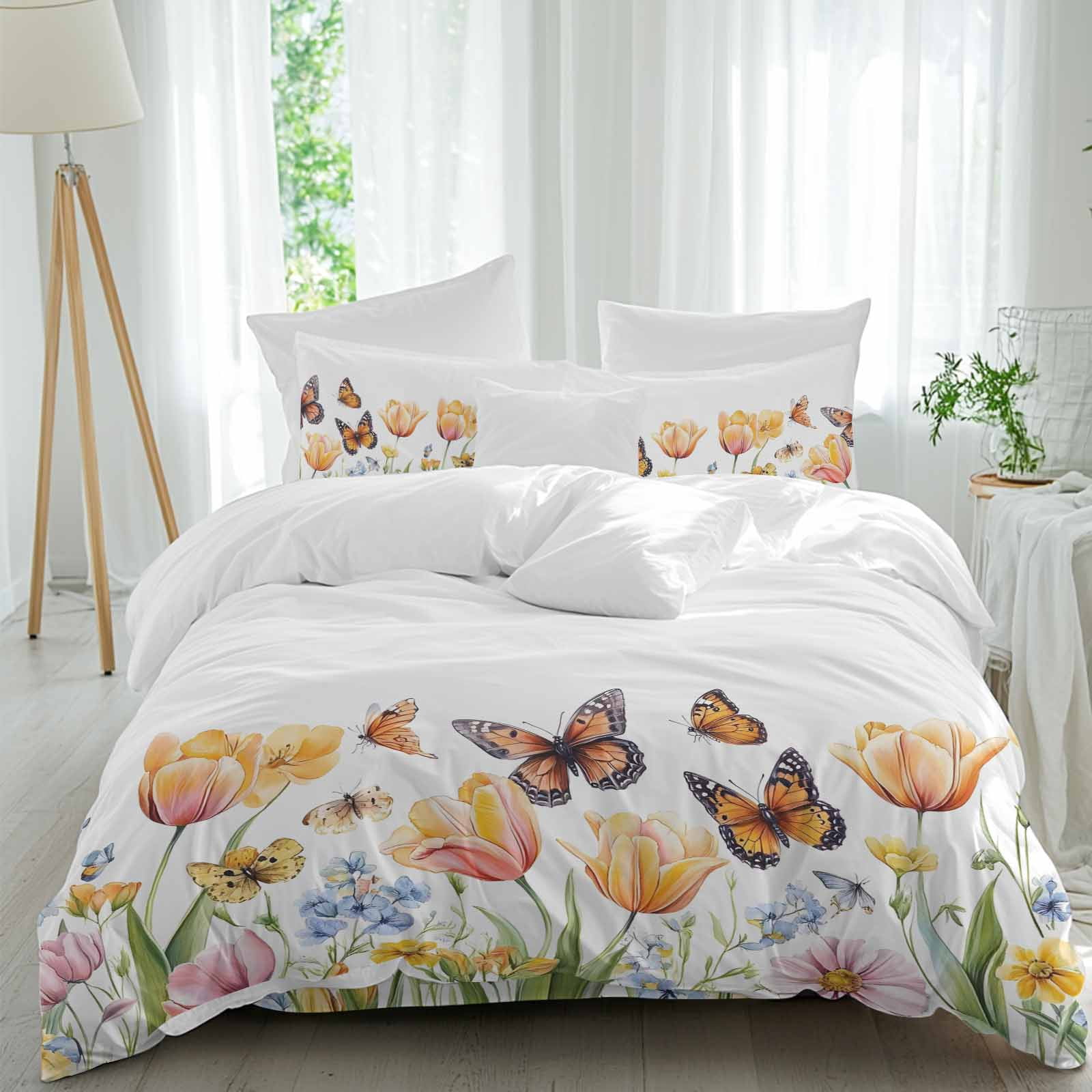 4 Piece Duvet Cover Set Full, Spring Flower Country Butterfly Soft ...