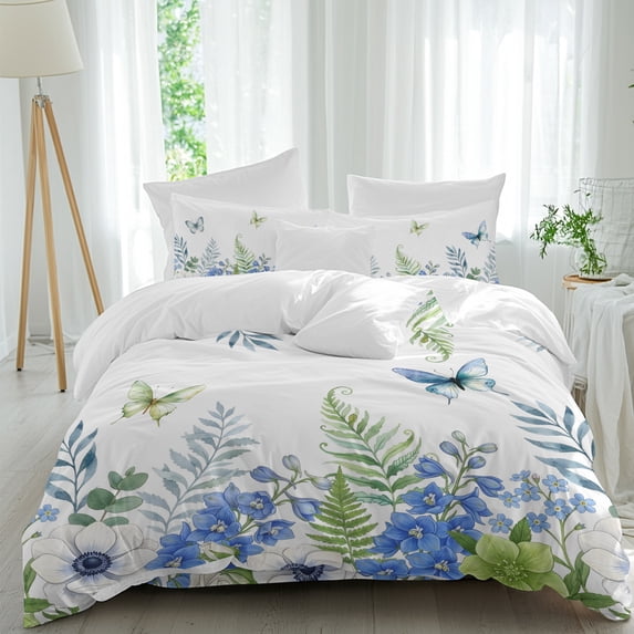 4 Piece Duvet Cover Set Full, Spring Flower Leaf Butterfly Soft ...