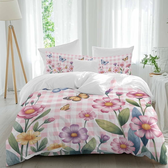 4 Piece Duvet Cover Set Full, Spring Garden Flower Butterfly Soft ...