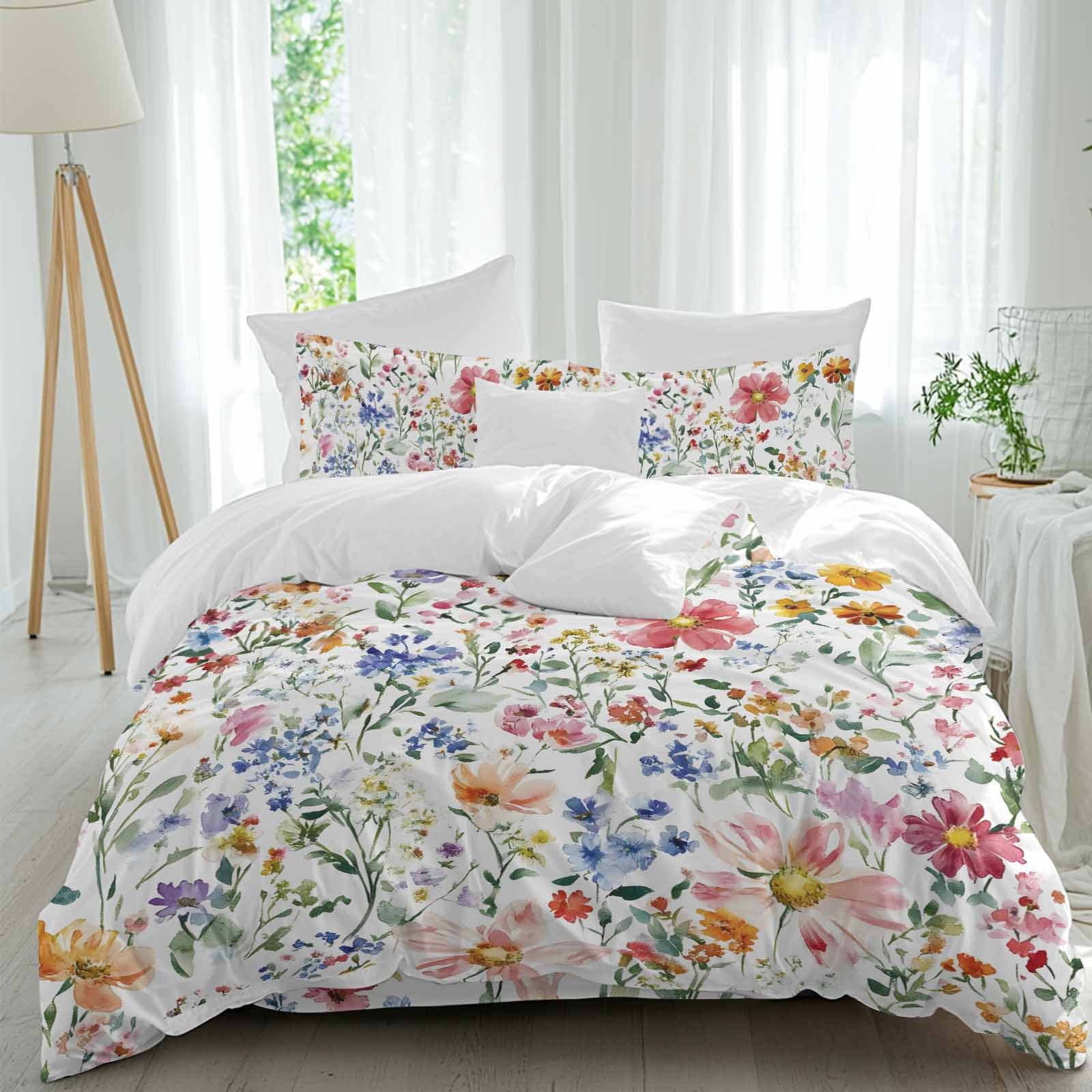 4 Piece Duvet Cover Set Full, Spring Seamless Blossom Flower Soft ...