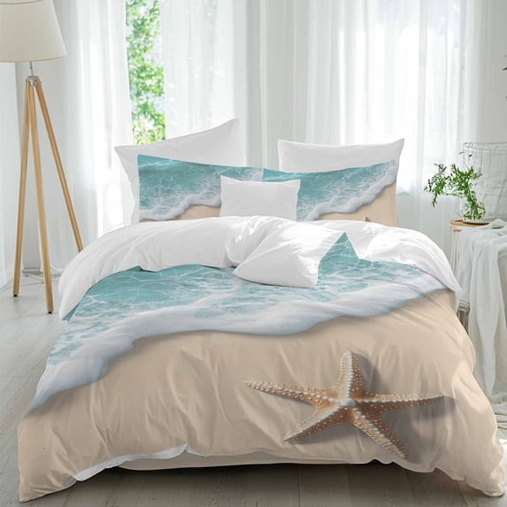4 Piece Duvet Cover Set Full, Summer Beach Ocean Starfish Soft ...