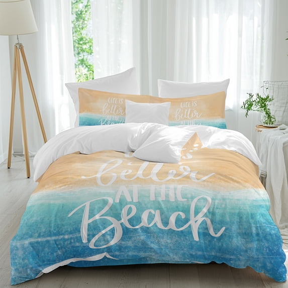 4 Piece Duvet Cover Set Full, Summer Beach Sand Blue Sea Water Ripple ...