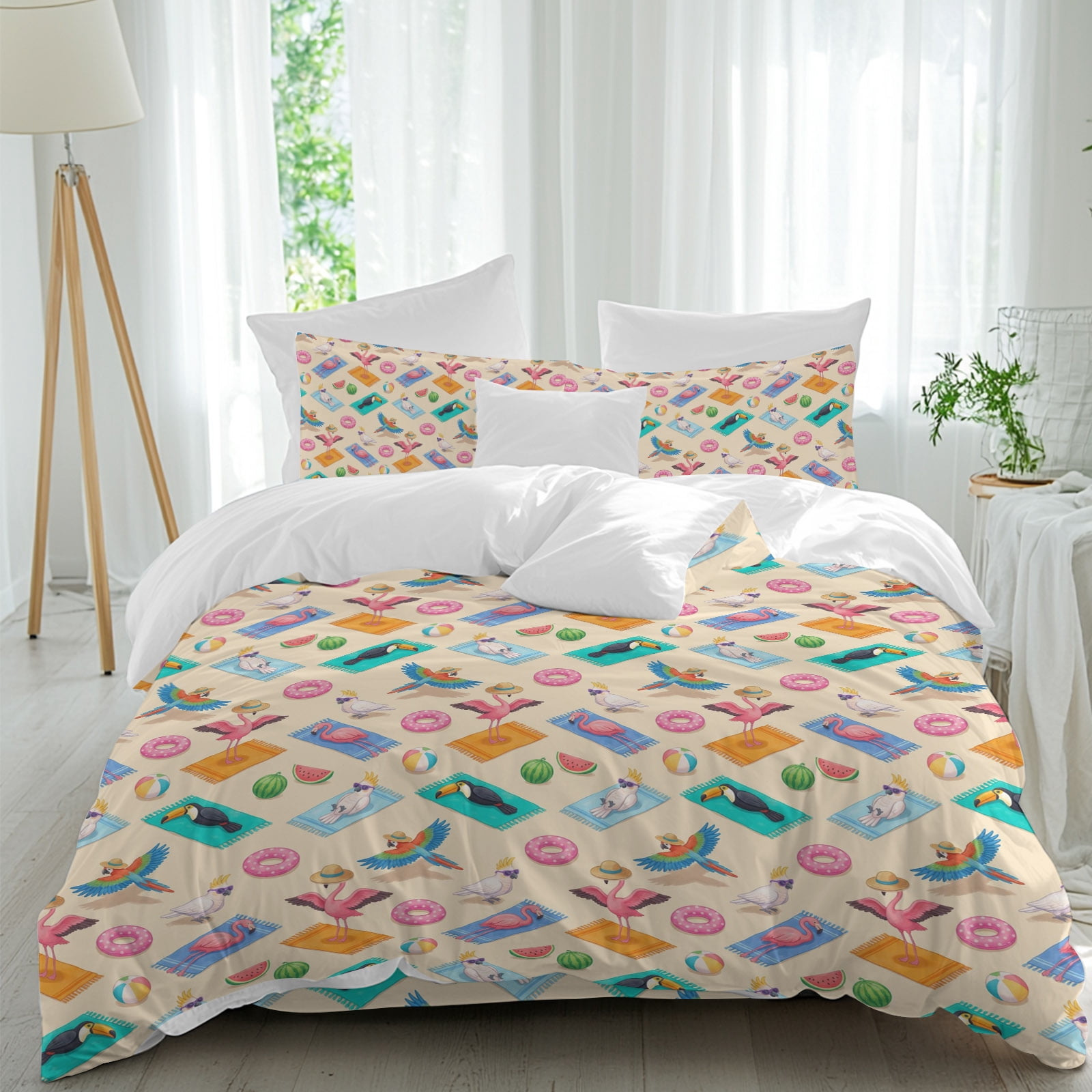 4 Piece Duvet Cover Set Full, Summer Beach Theme Swim Ring Soft ...