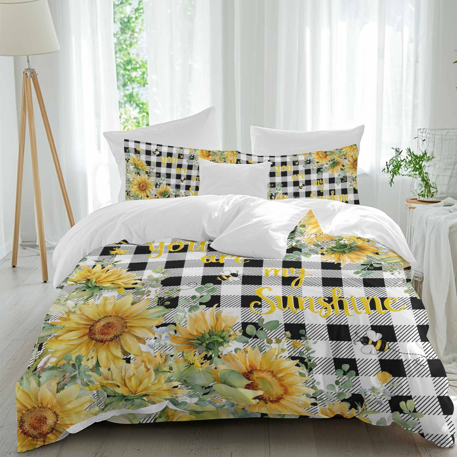 4 Piece Duvet Cover Set Full, Summer Farmhouse Sunflower Leaf Soft ...