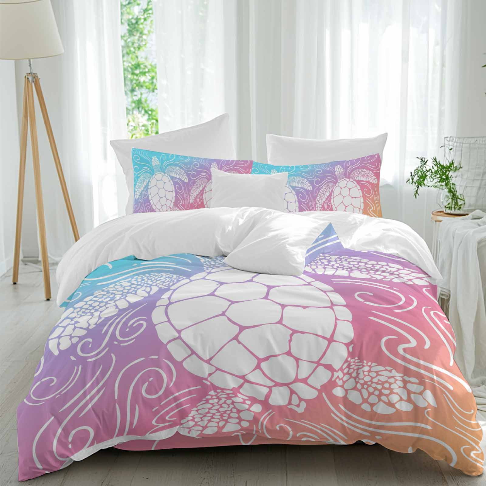 4 Piece Duvet Cover Set Full, Summer Ocean Sea Turtle Soft Breathable ...