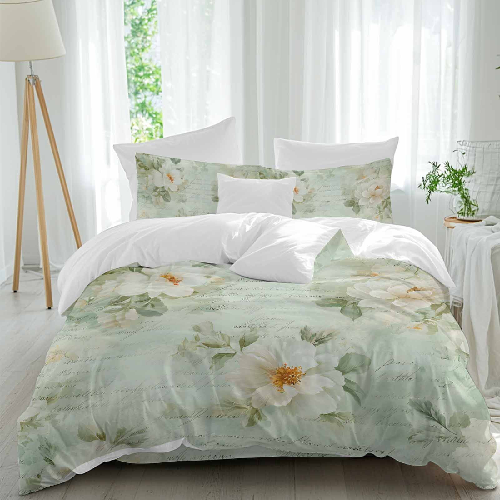4 Piece Duvet Cover Set Full, Summer Pastoral Camellia Soft Breathable ...