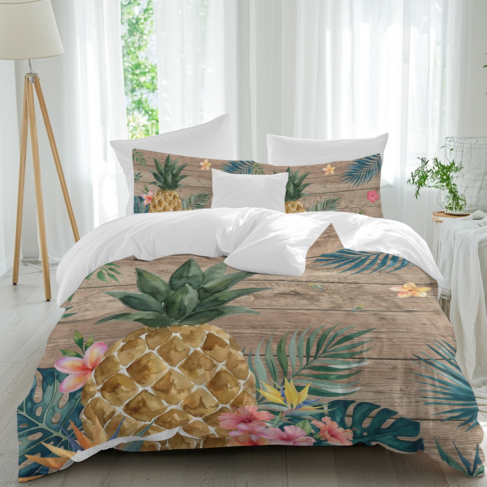 4 Piece Duvet Cover Set Full, Summer Pineapple Flower Leaf Soft ...