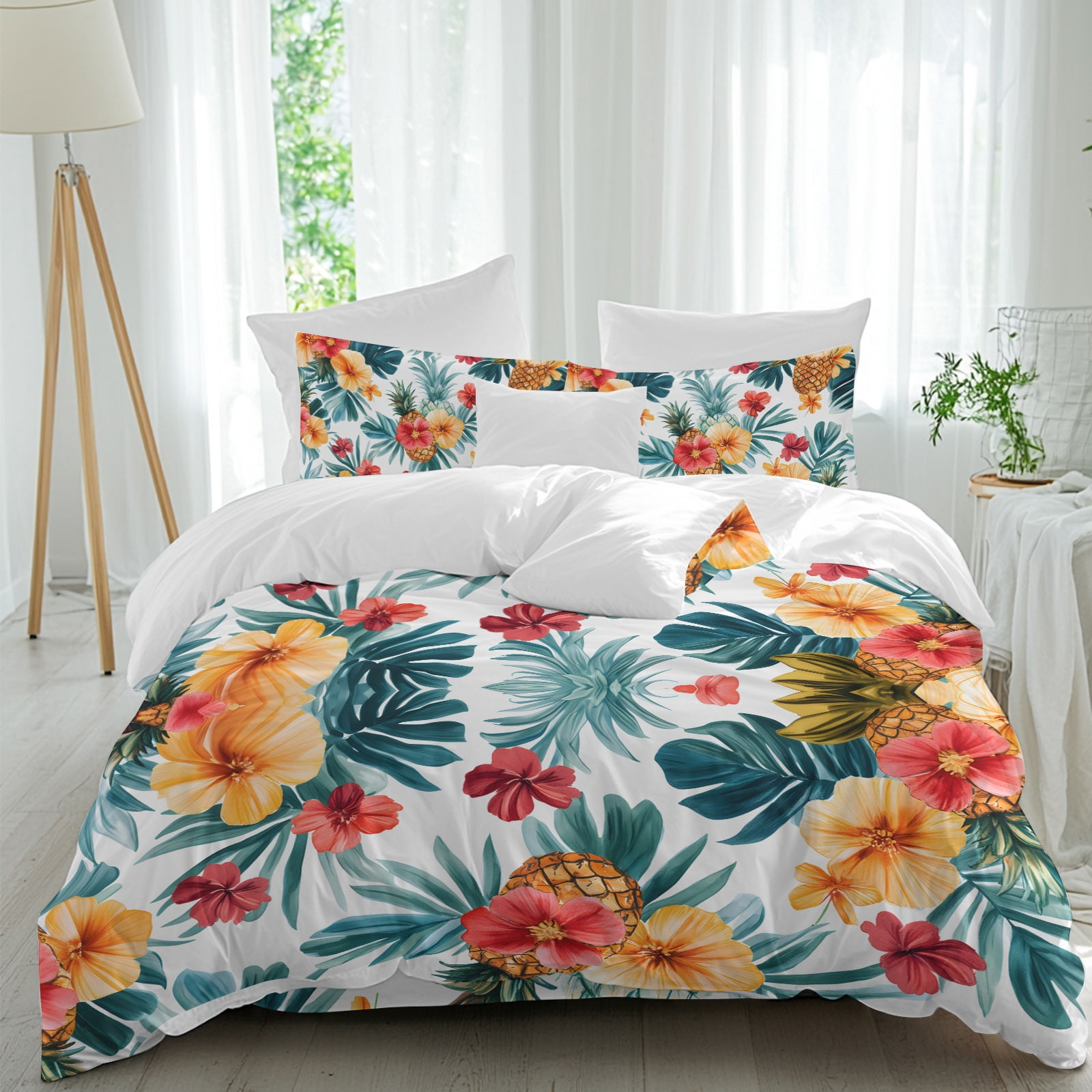 4 Piece Duvet Cover Set Full, Summer Pineapple Flower Soft Breathable ...