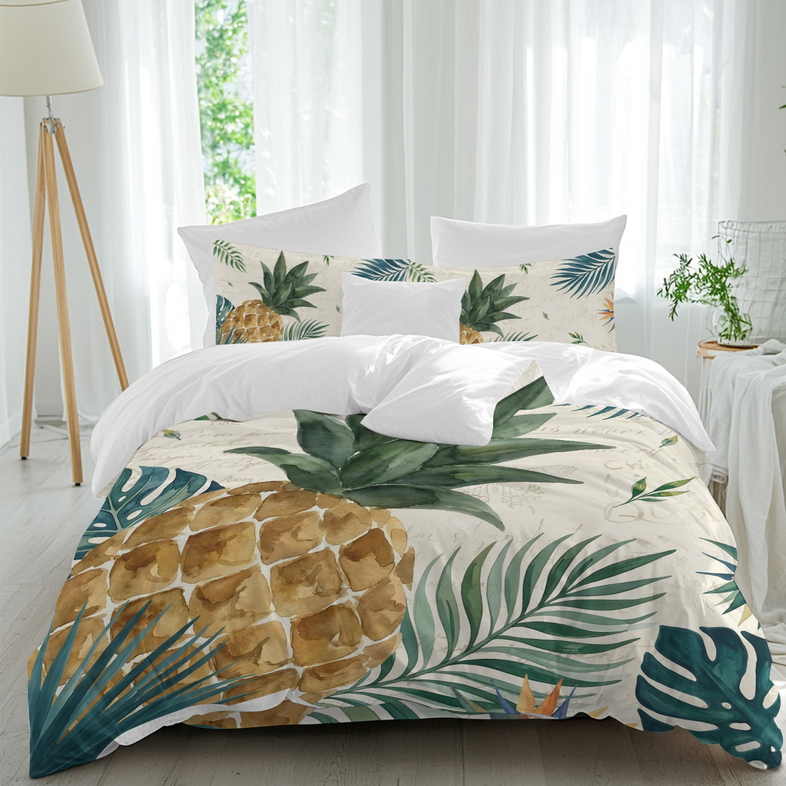 4 Piece Duvet Cover Set Full, Summer Pineapple Palm Leaf Soft ...