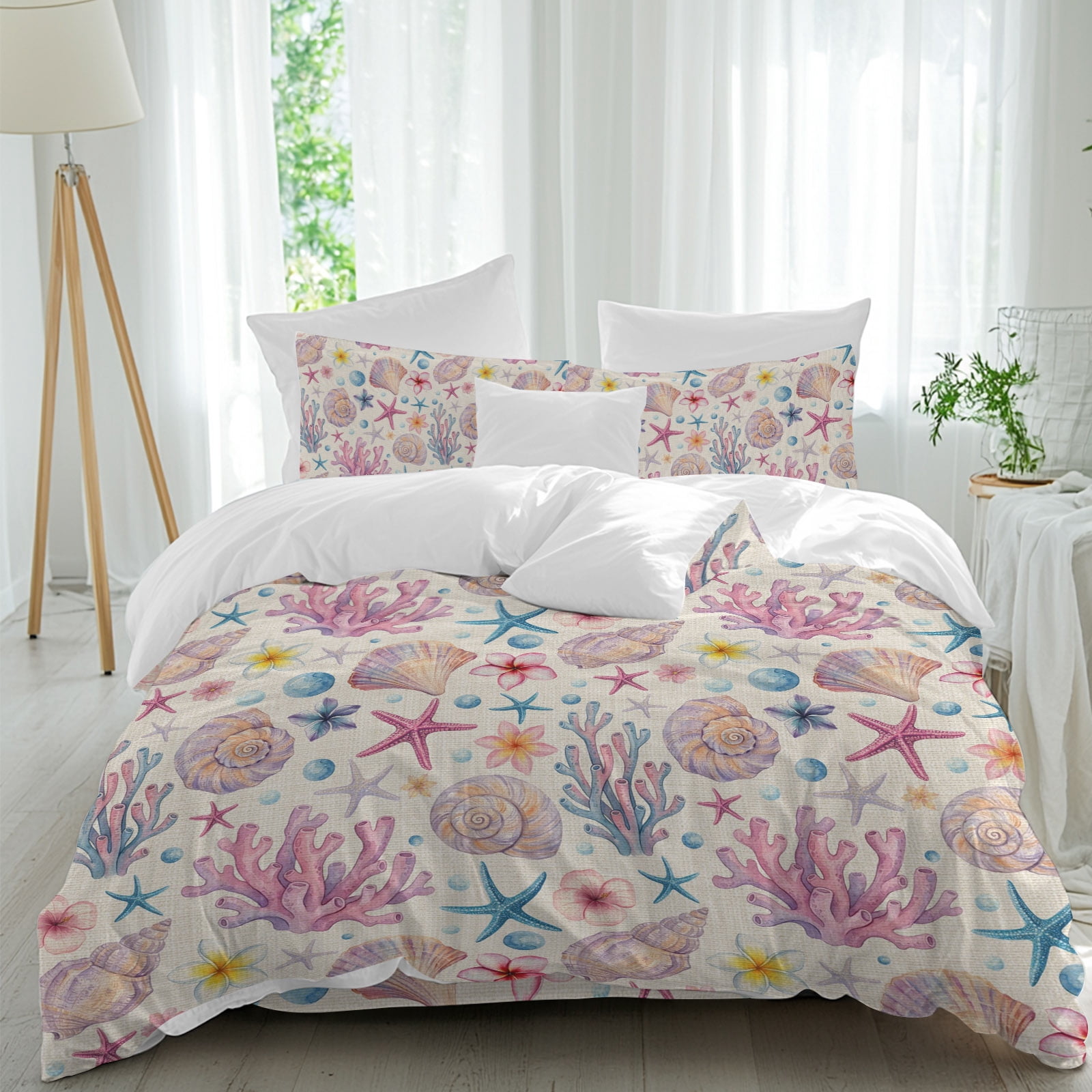 4 Piece Duvet Cover Set Full, Summer Pink Coral Shell Conch Soft ...