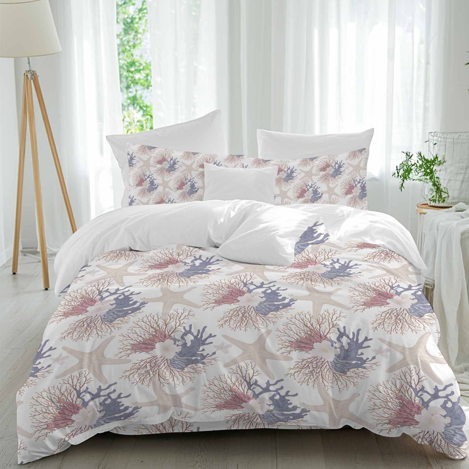 4 Piece Duvet Cover Set Full, Summer Sea Starfish Coral Soft Breathable ...