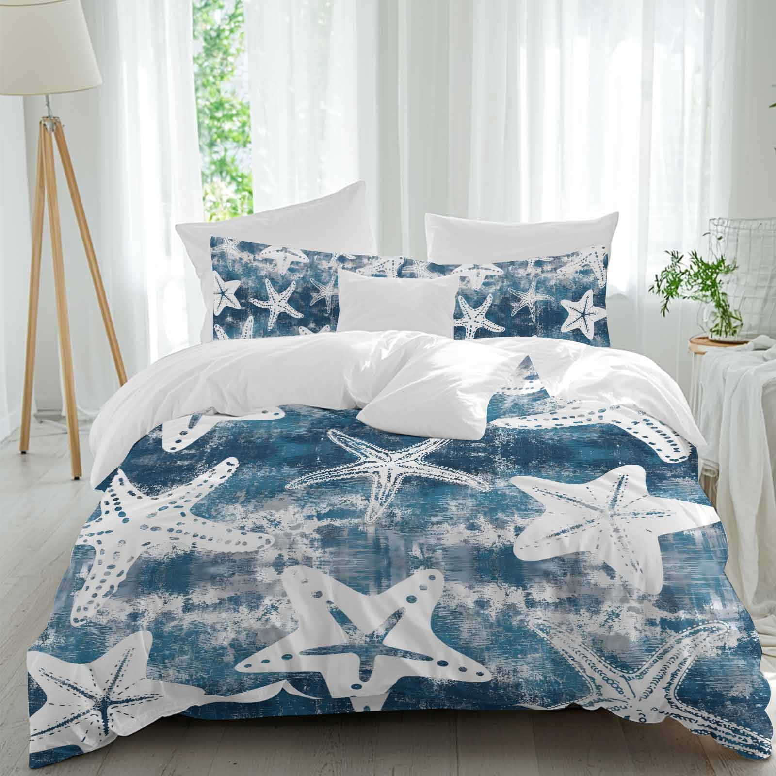 4 Piece Duvet Cover Set Full, Summer Sea Starfish Soft Breathable ...
