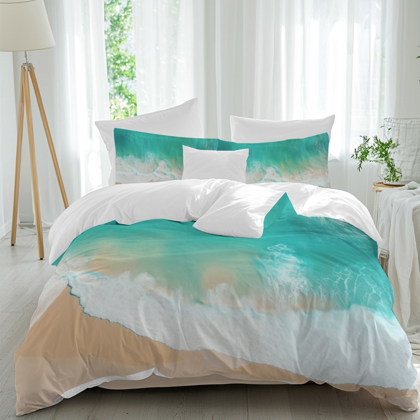 4 Piece Duvet Cover Set Full, Summer Seaside Beach Wave Soft Breathable ...