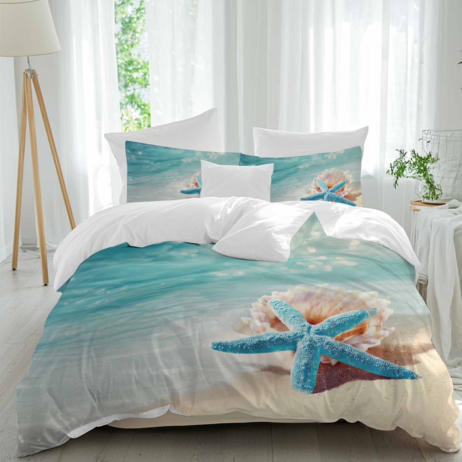 4 Piece Duvet Cover Set Full, Summer Starfish Beach Shell Soft ...