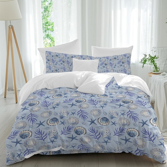 4 Piece Duvet Cover Set Full, Summer Starfish Shell Conch Seamless Soft ...