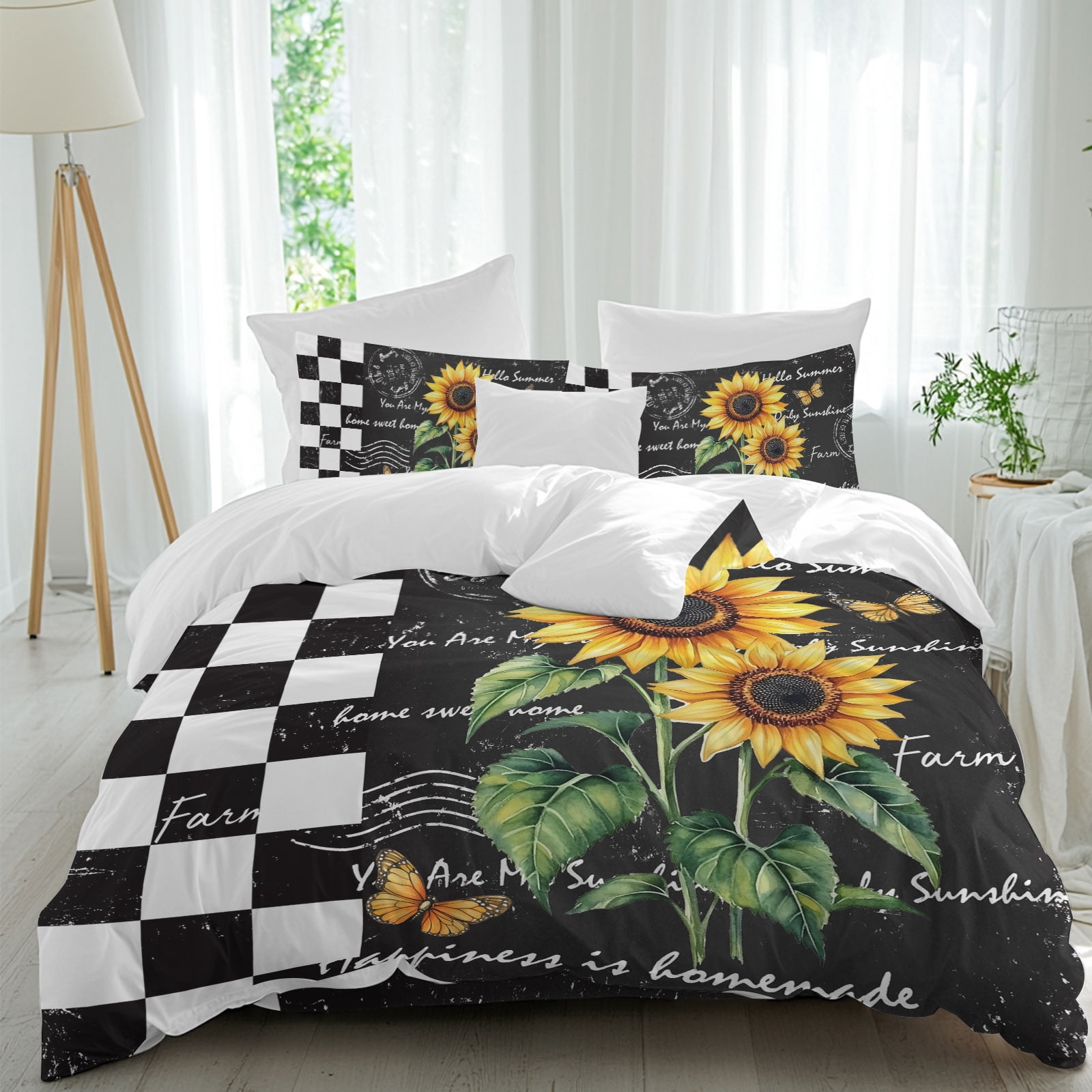 4 Piece Duvet Cover Set Full, Summer Sunflower Green Leaves Soft ...