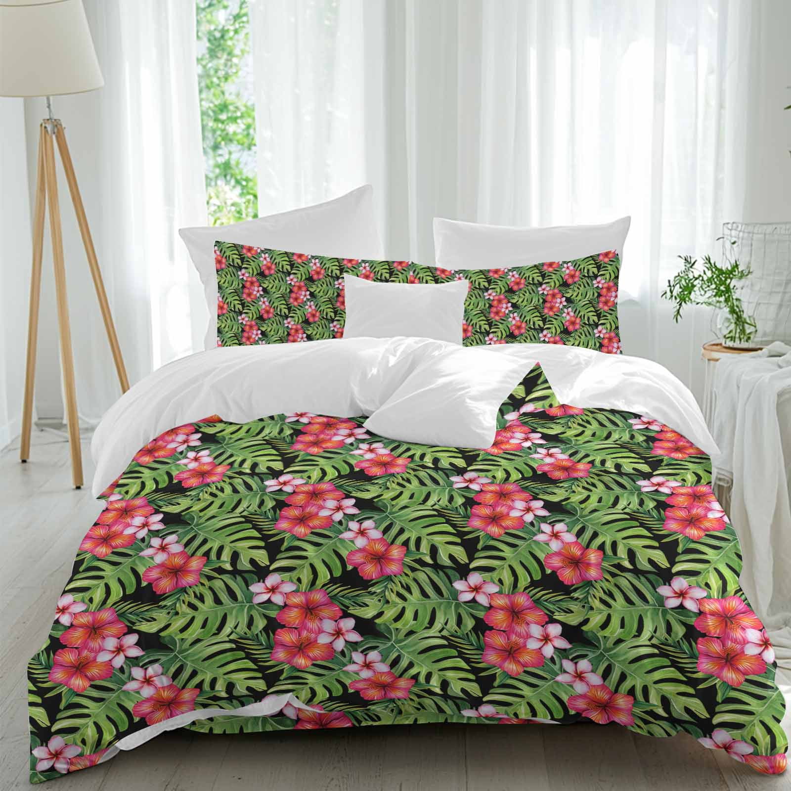 4 Piece Duvet Cover Set Full, Summer Tropical Plants Gardenia Soft ...