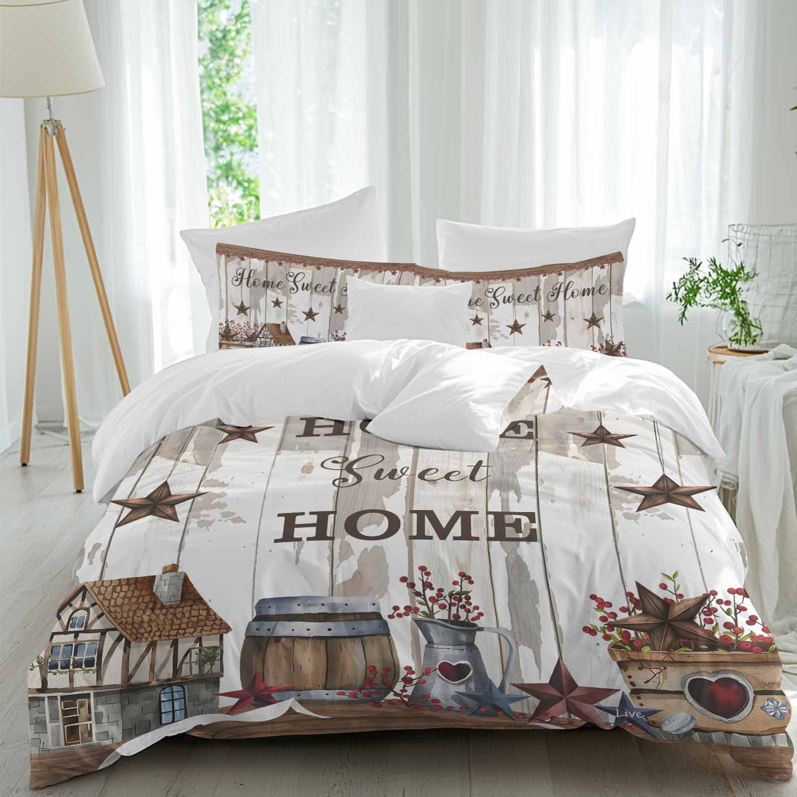 4 Piece Duvet Cover Set Full, Sweet Home Country Star Soft Breathable ...