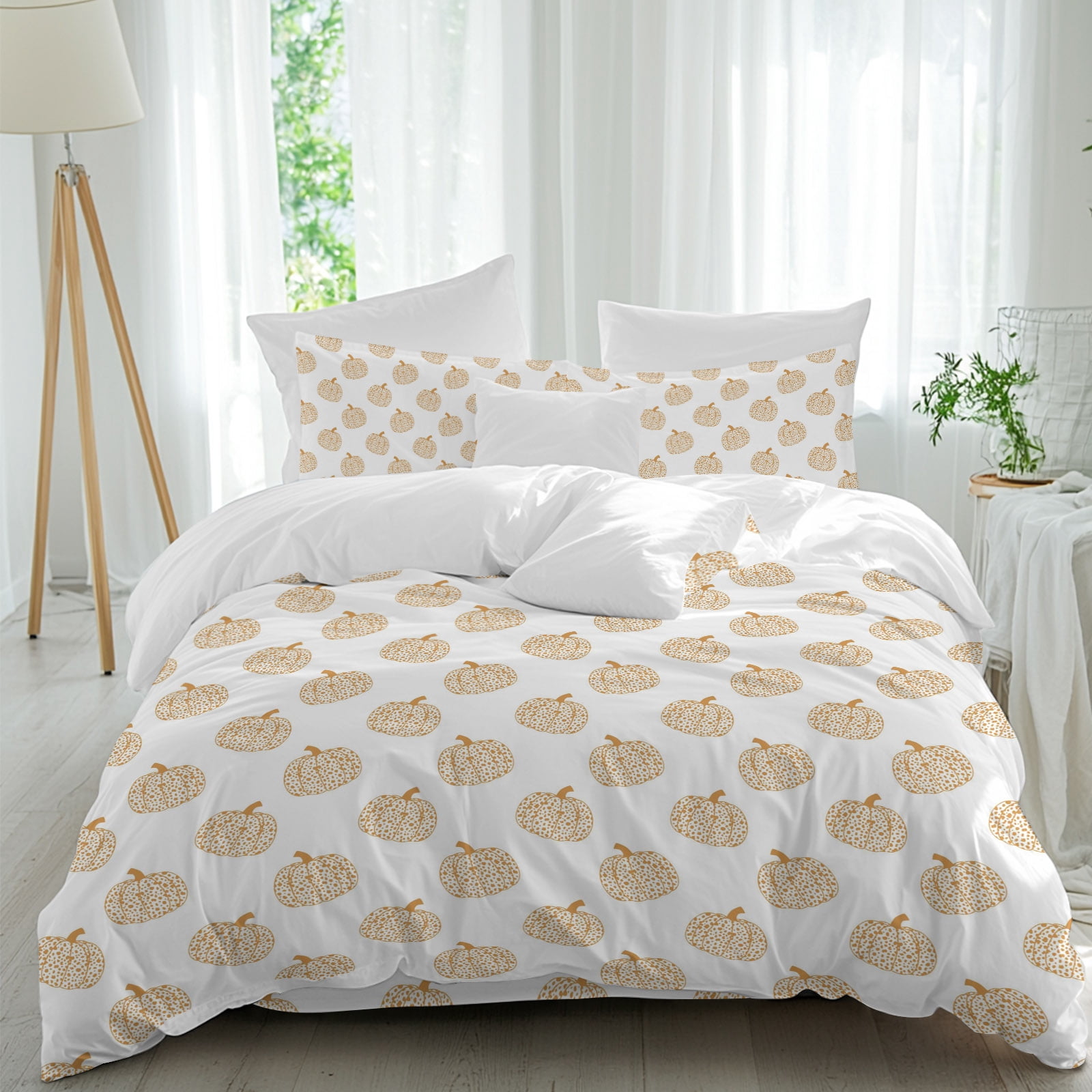4 Piece Duvet Cover Set Full, Thanksgiving Autumn Abstract Pumpkin Soft ...