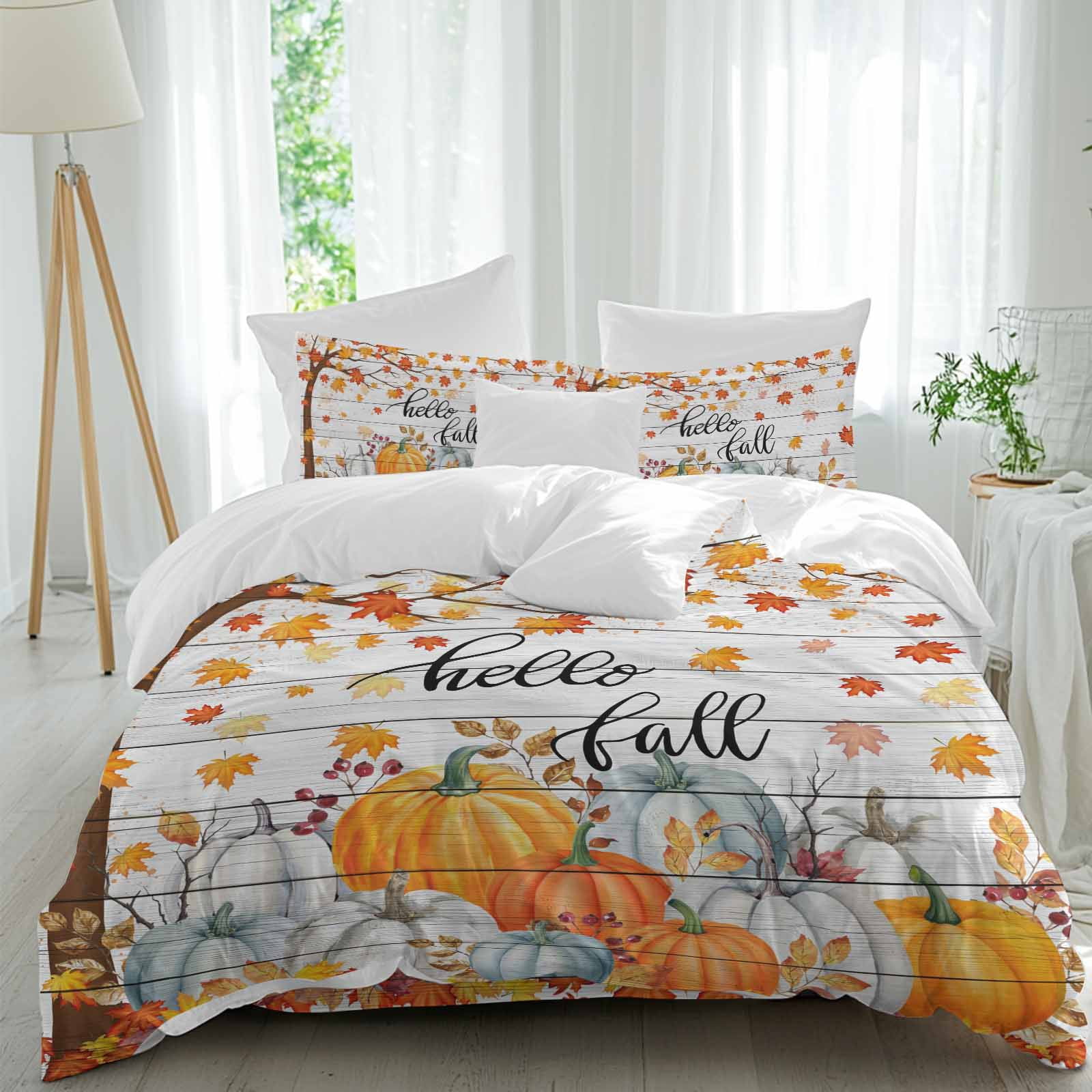 4 Piece Duvet Cover Set Full, Thanksgiving Fall Maple Leaf Pumpkin Soft ...