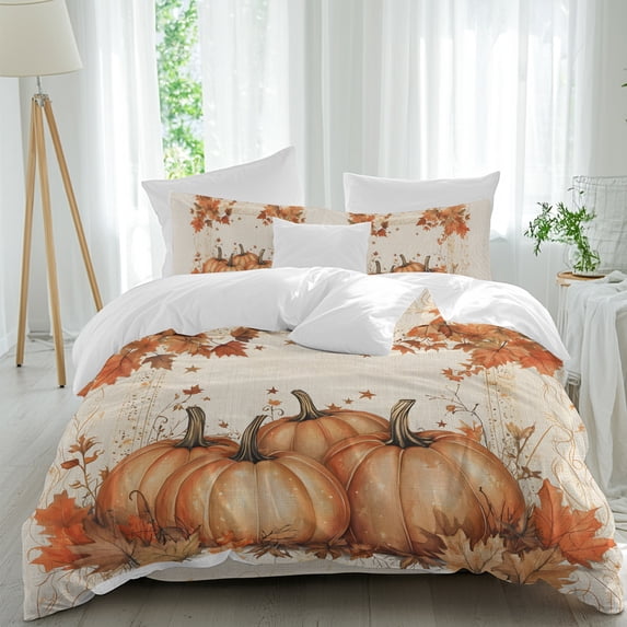 4 Piece Duvet Cover Set Full, Thanksgiving Pumpkin Fall Leaf Soft ...