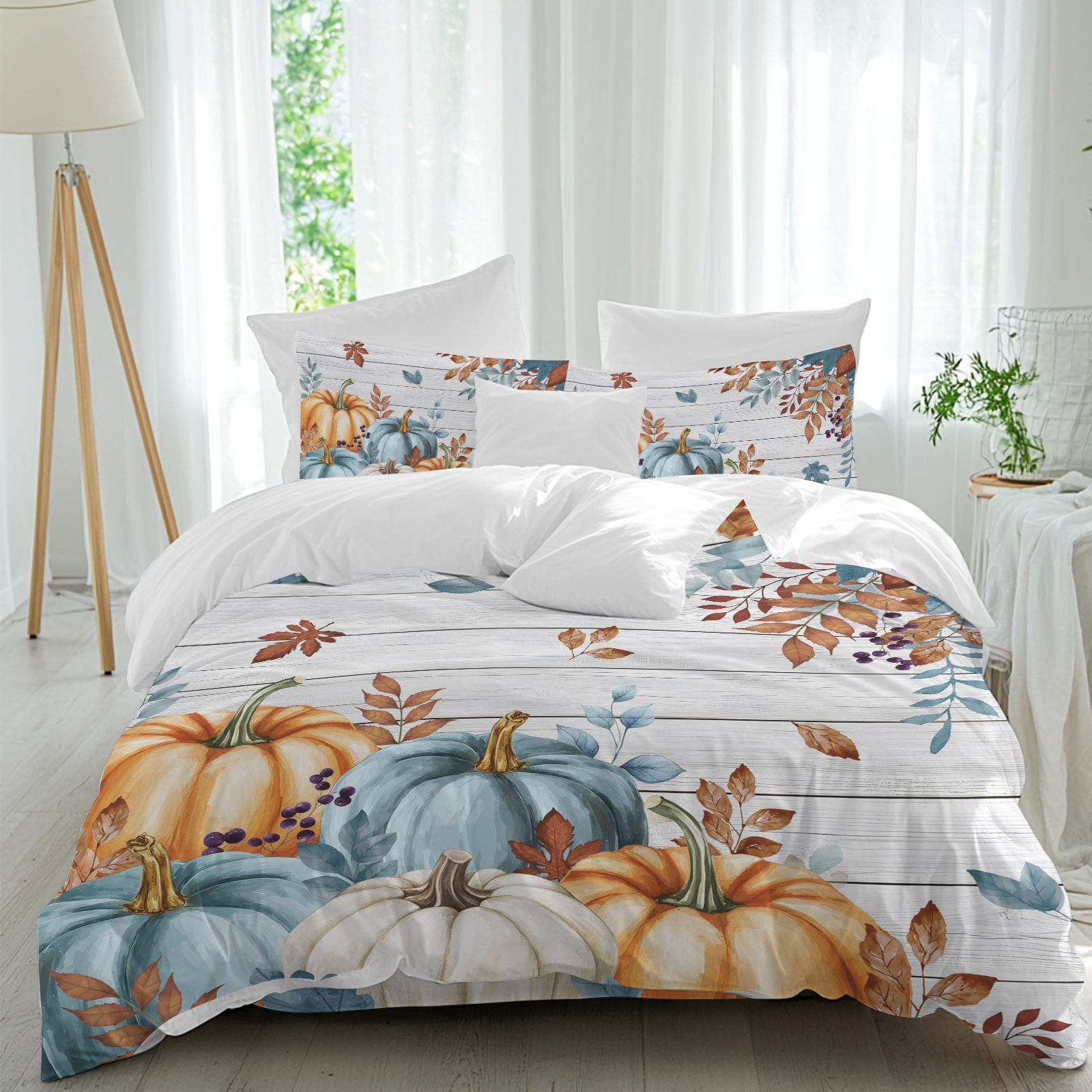 4 Piece Duvet Cover Set Full, Thanksgiving Pumpkin Maple Leaves Soft ...