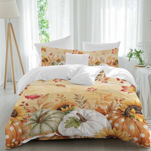 4 Piece Duvet Cover Set Full, Thanksgiving Pumpkin Sunflower Soft ...