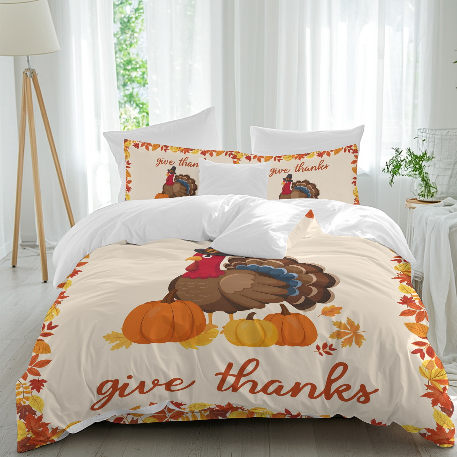 4 Piece Duvet Cover Set Full, Thanksgiving Turkey Pumpkin Soft ...