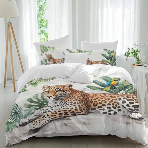 4 Piece Duvet Cover Set Full, Tiger Turtle Leaf Tropical Plant Soft ...