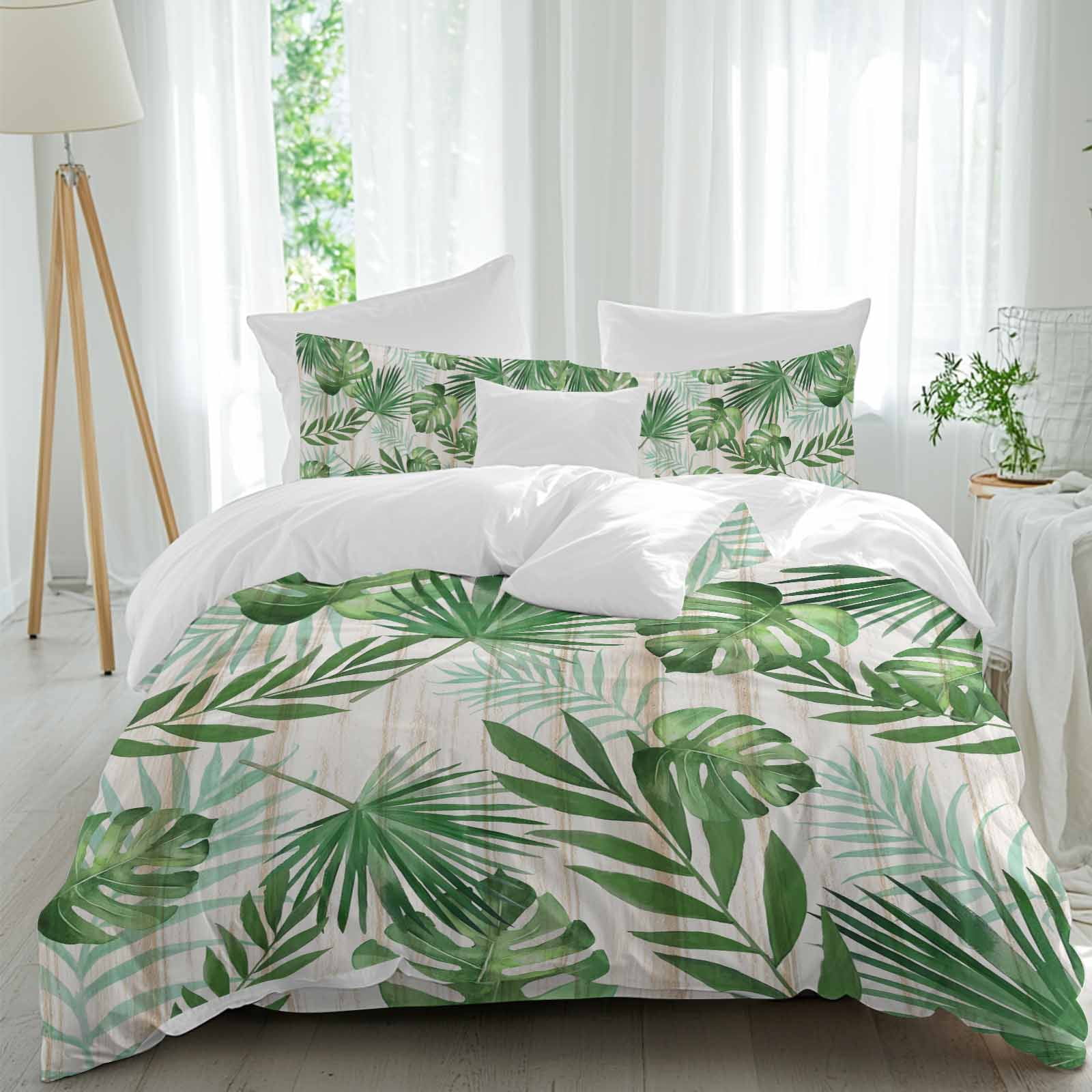 4 Piece Duvet Cover Set Full, Tropical Monstera Leaf Wood Soft ...