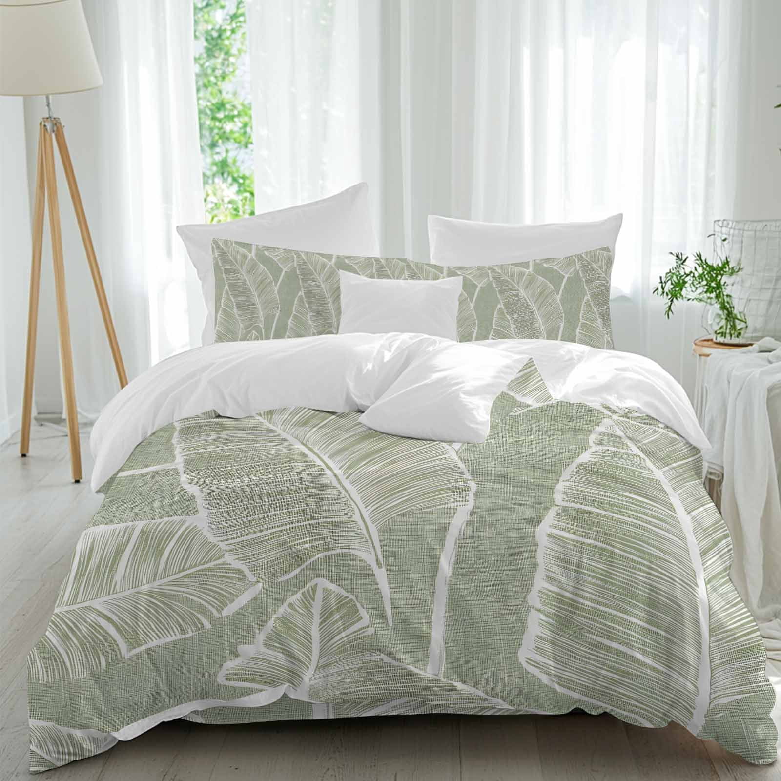 4 Piece Duvet Cover Set Full, Tropical Plants Palm Leaf Soft Breathable ...