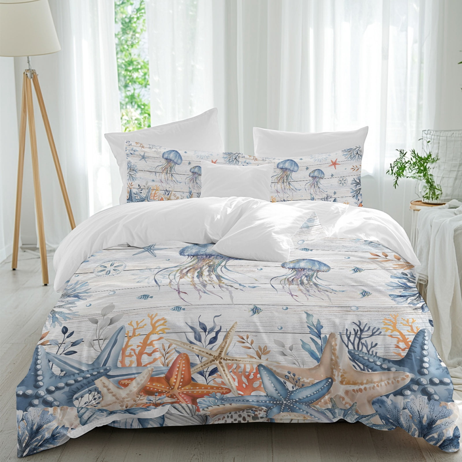 4 Piece Duvet Cover Set Full, Underwater Ocean Creature Soft Breathable ...