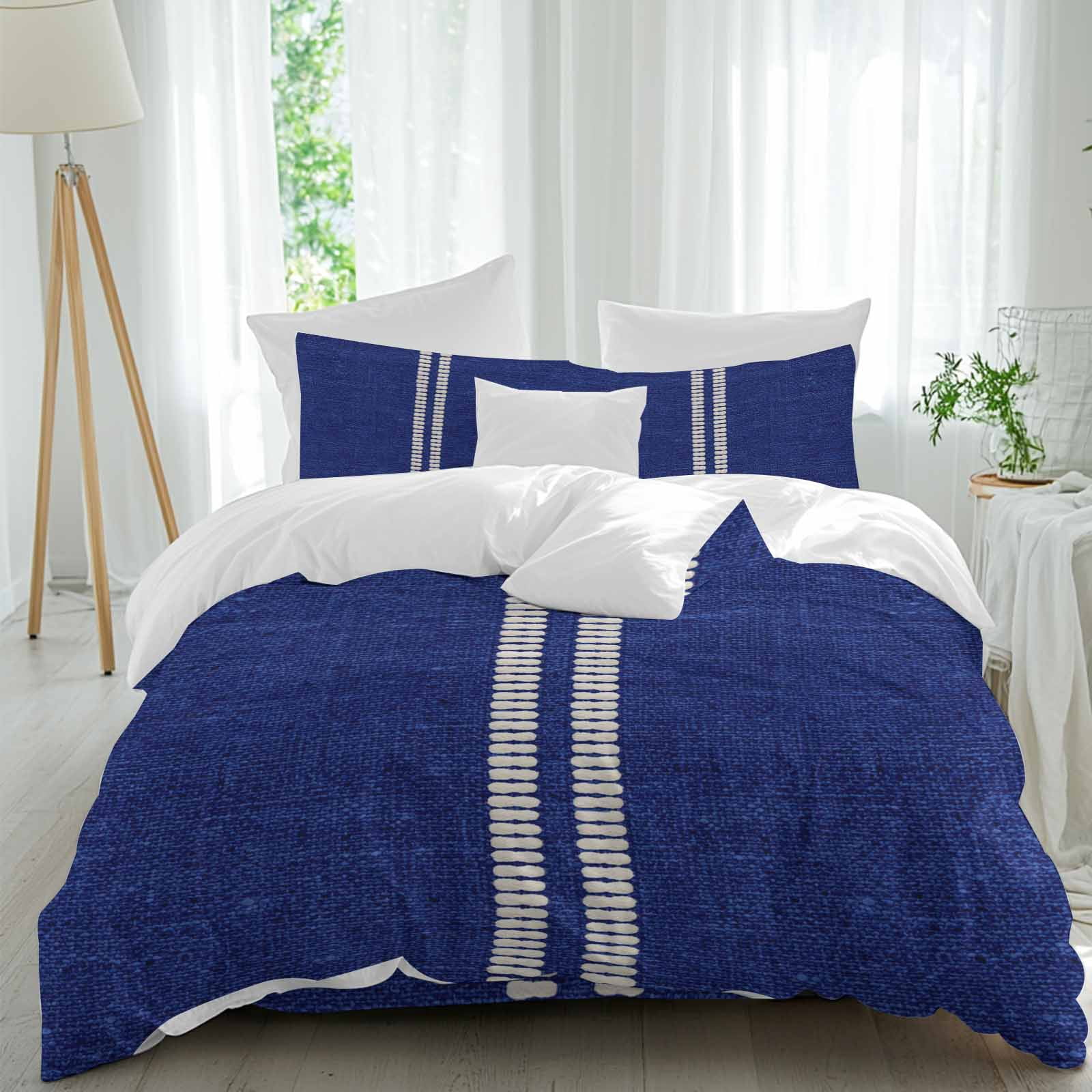4 Piece Duvet Cover Set Full, Vertical White Stripes Soft Breathable ...