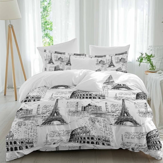 4 Piece Duvet Cover Set Full, Vintage European Landmarks Soft ...